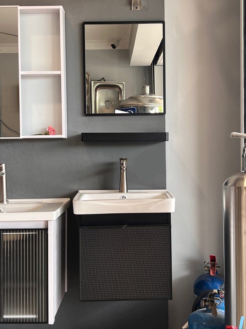 Bathroom cabinet with basin+tap+mirror, Furniture & Home Living ...