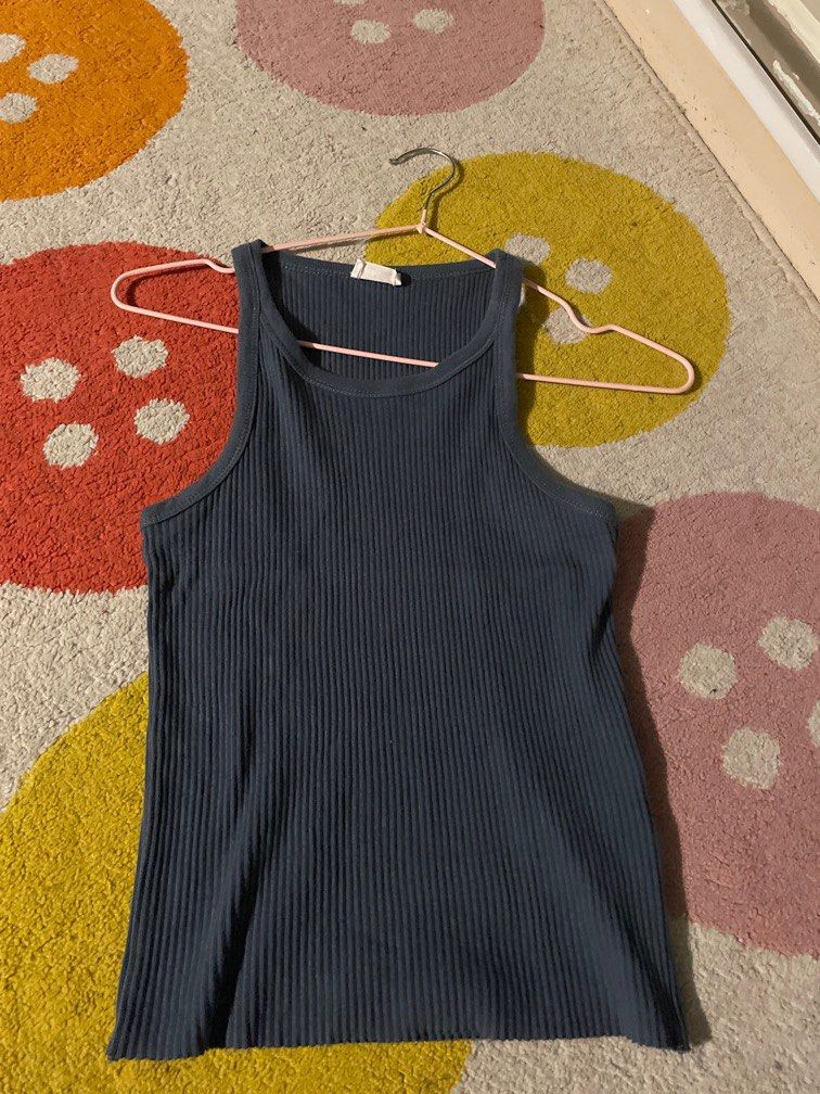 blue ribbed top, Women's Fashion, Tops, Sleeveless on Carousell