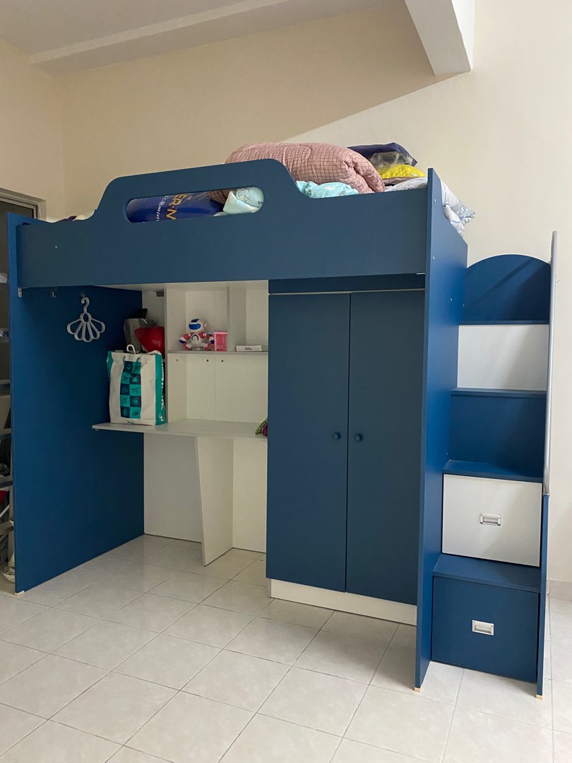 Bunk bed & study table & storage, Furniture & Home Living, Furniture ...