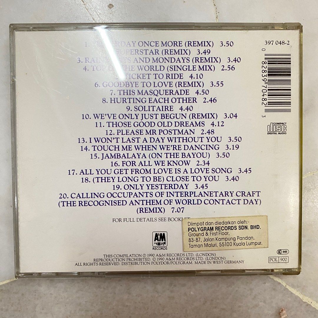 CD Carpenters Their Greatest Hits 24k Gold Disc, Hobbies & Toys, Music ...