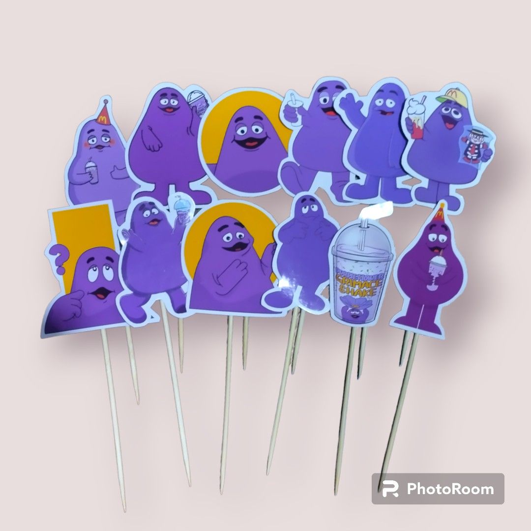 Grimace Theme Birthday Party Banner Cupcake Cake Topper Decoration ...