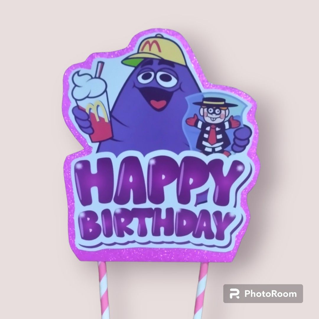 Grimace Theme Birthday Party Banner Cupcake Cake Topper Decoration ...