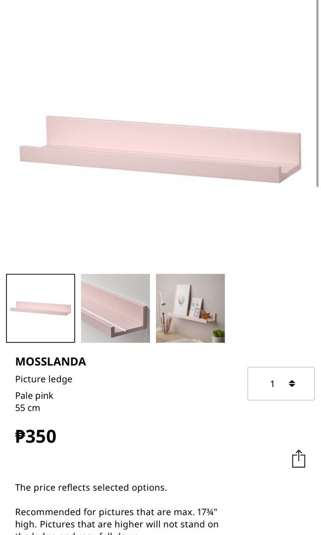 IKEA MOSSLANDA picture ledge / frame (pink), Furniture & Home Living ...