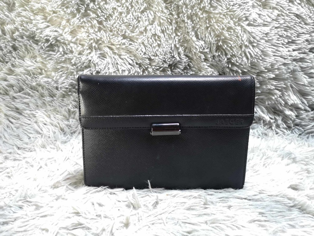 Jaeger Black Leather Turn Lock Flap Clutch on Carousell