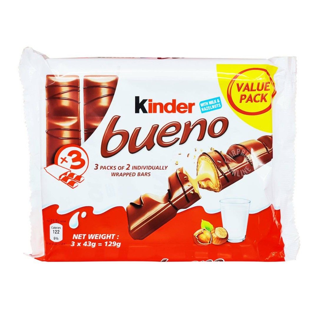 Kinder Bueno chocolate wafer biscuits milk hazelnut filling chocolate ...