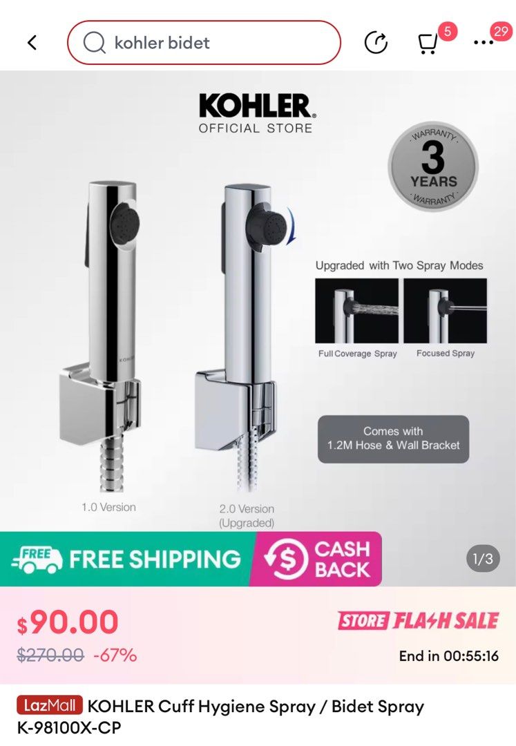 Kohler Cuff Hygiene Spray, Furniture & Home Living, Bathroom & Kitchen ...