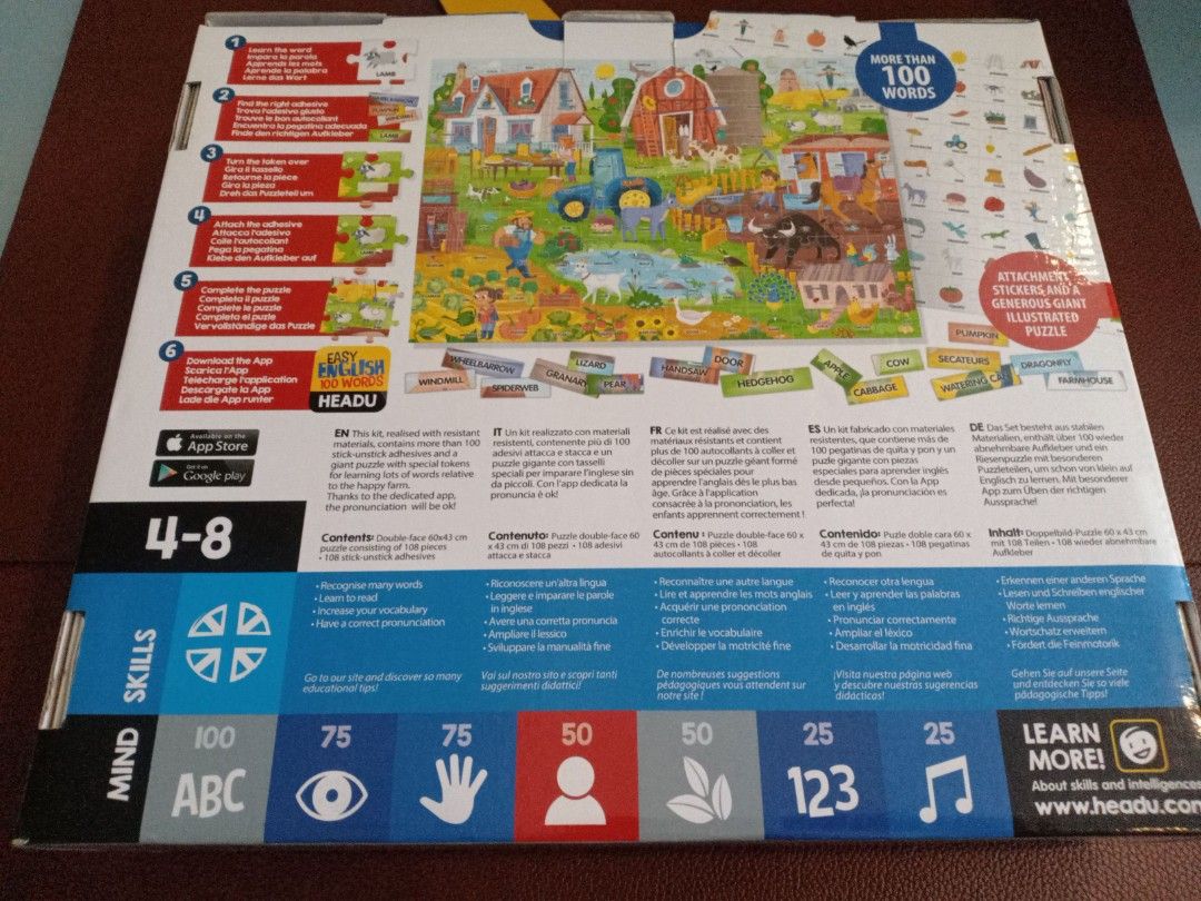Mainan anak headu puzzle easy english 100 words the farm ev-mi-148 ...