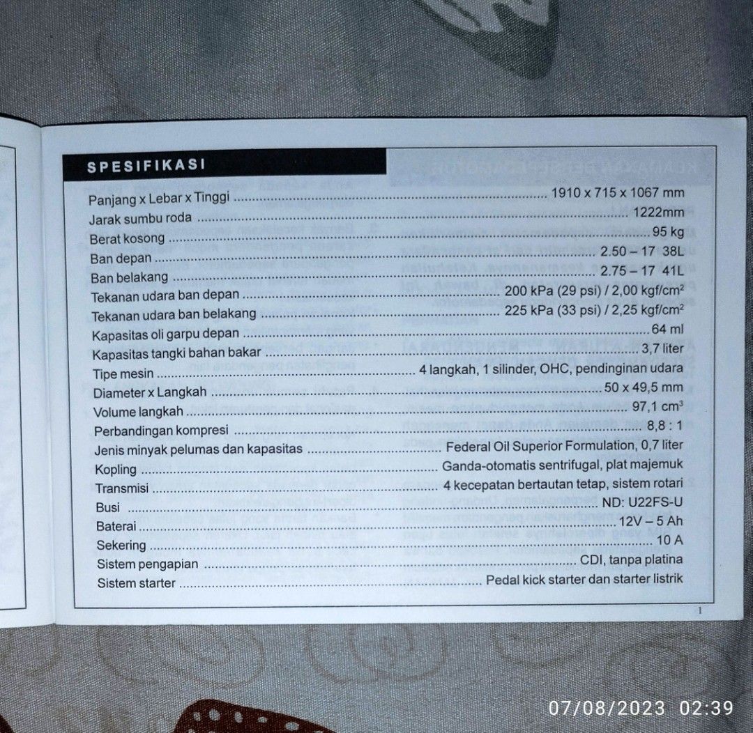 Manual book buku pedoman SupraX, Motor di Carousell