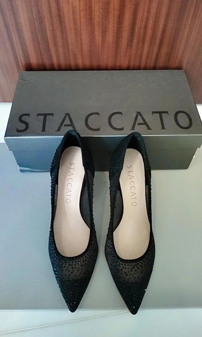 New Sepatu heels Staccato hitam Glitter mesh MW-KI-27, Fesyen Wanita ...