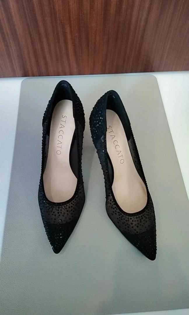 New Sepatu heels Staccato hitam Glitter mesh MW-KI-27, Fesyen Wanita ...