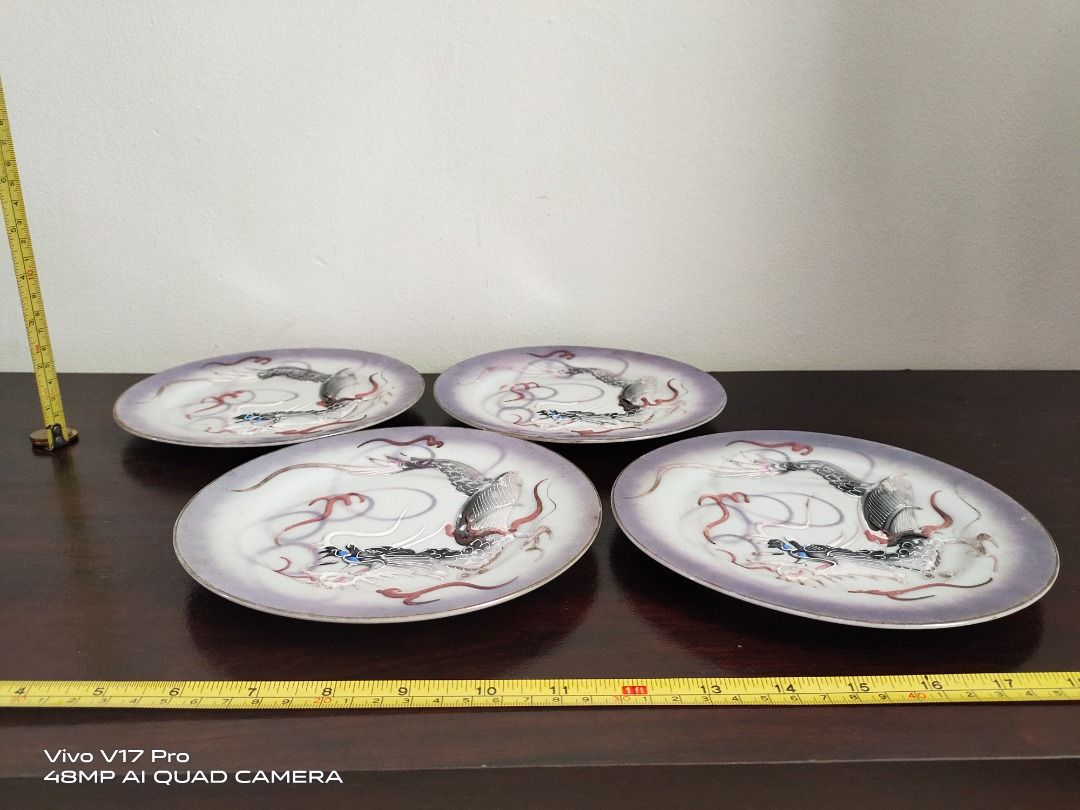 NOS-4 Vintage Chinese Dragon Plates, Furniture & Home Living ...