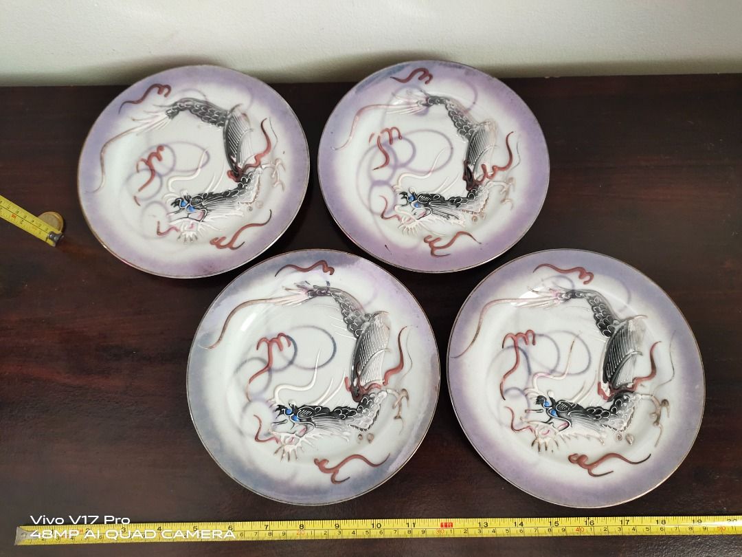 NOS-4 Vintage Chinese Dragon Plates, Furniture & Home Living ...