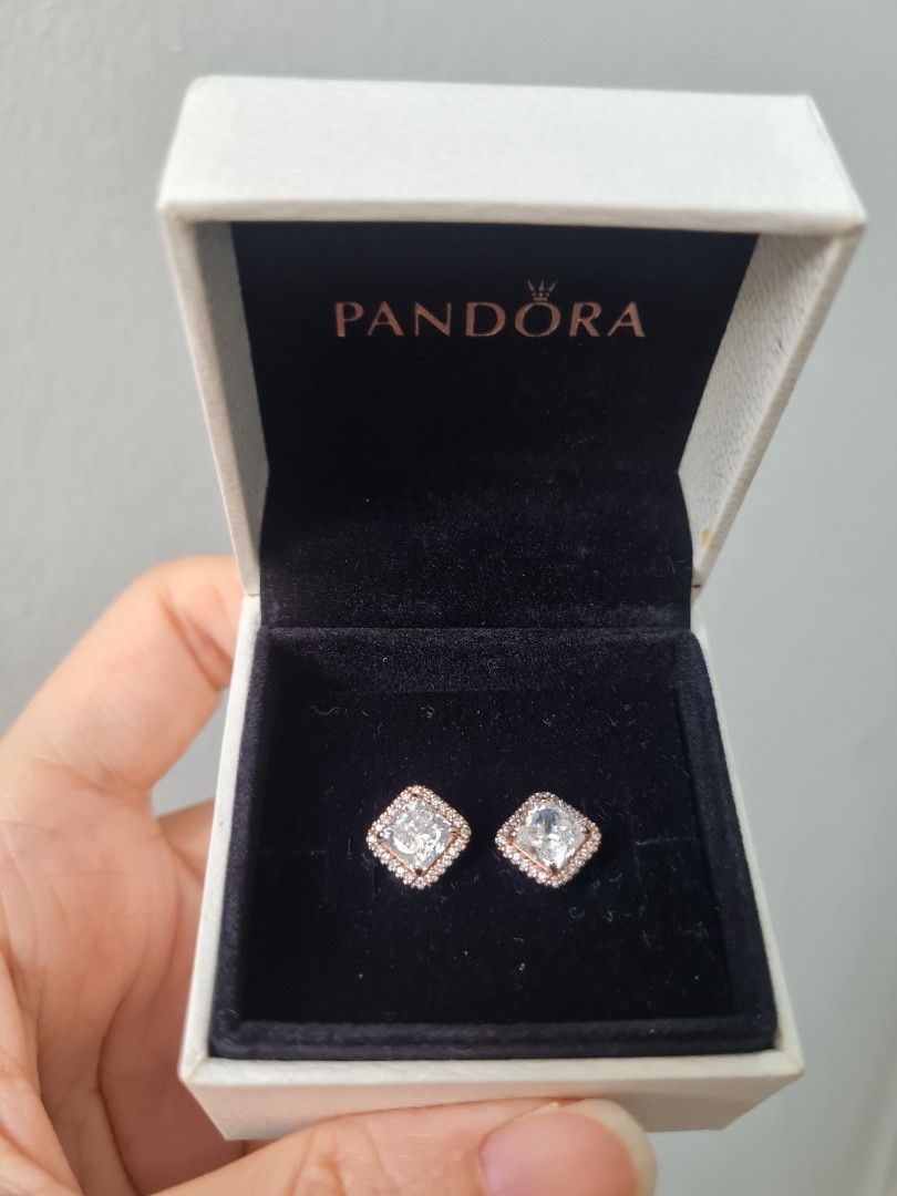 Pandora Square Sparkle Halo Stud Earrings, Women's Fashion, Jewelry ...