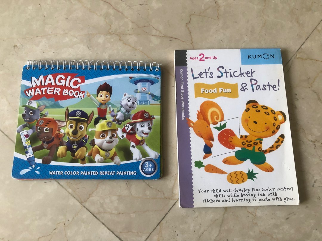 Paw patrol magic water book and Kumon stick& paste book, Hobbies & Toys ...
