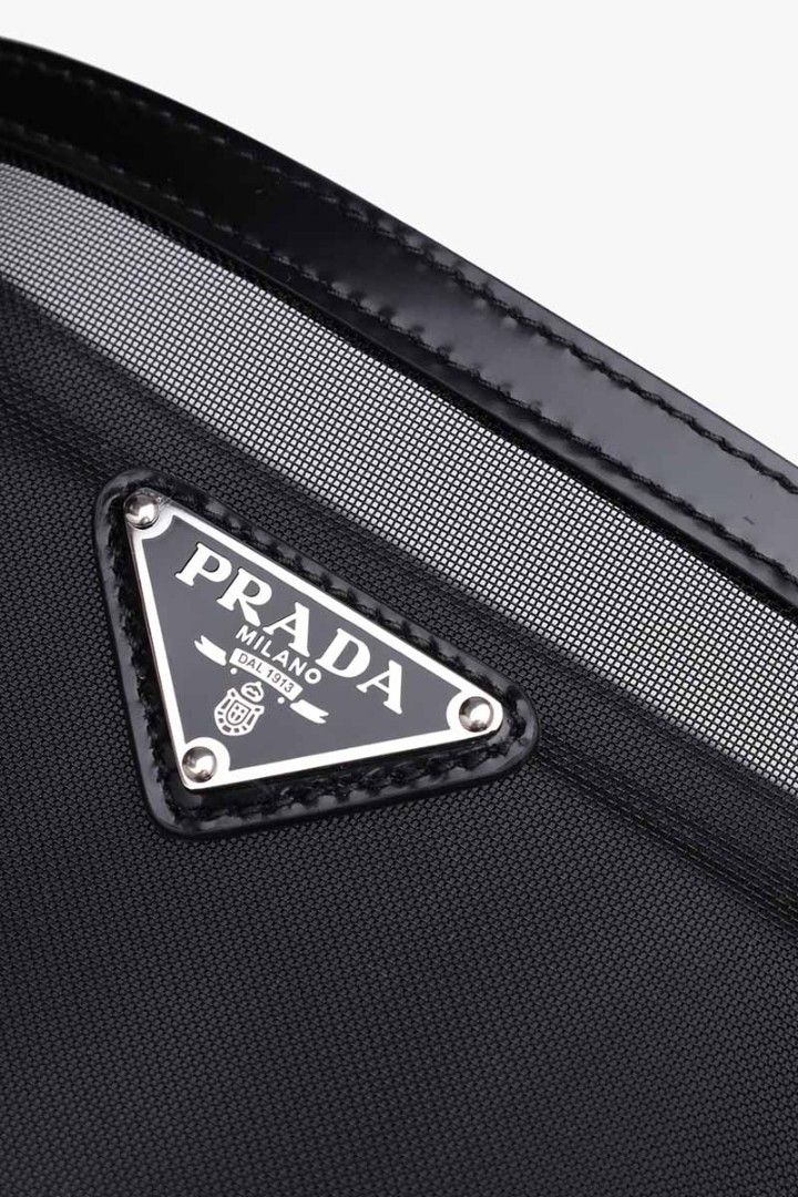 PRADA Triangle Logo Cylinder Top Handle Bag in Black Technical Mesh ...