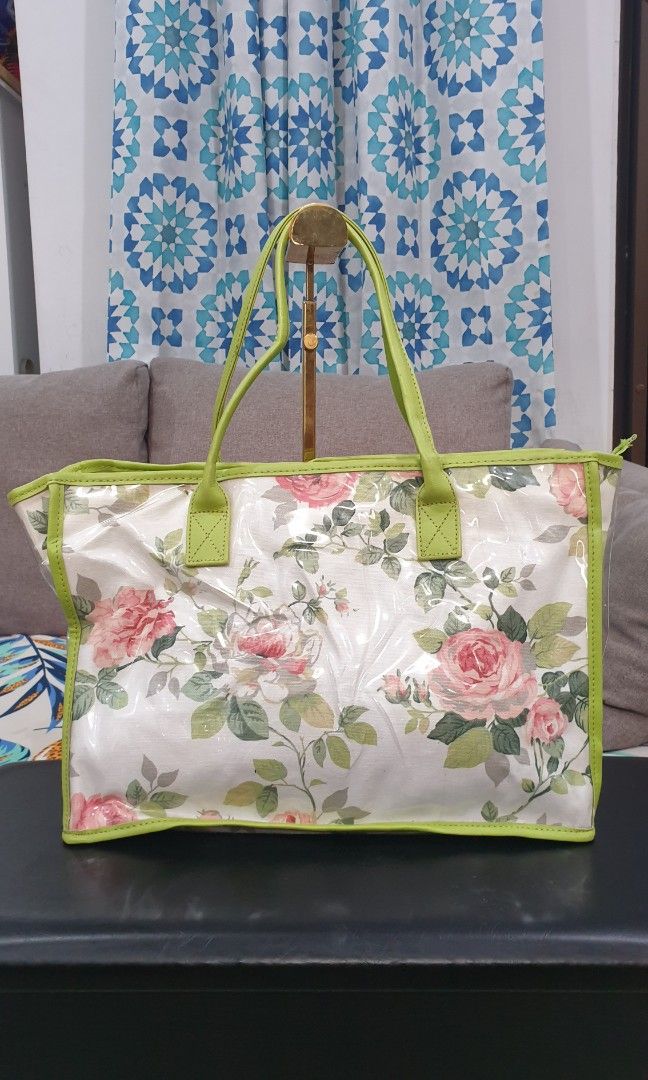 Tas Bunga Kanvas Mix PVC, Fesyen Wanita, Tas & Dompet di Carousell