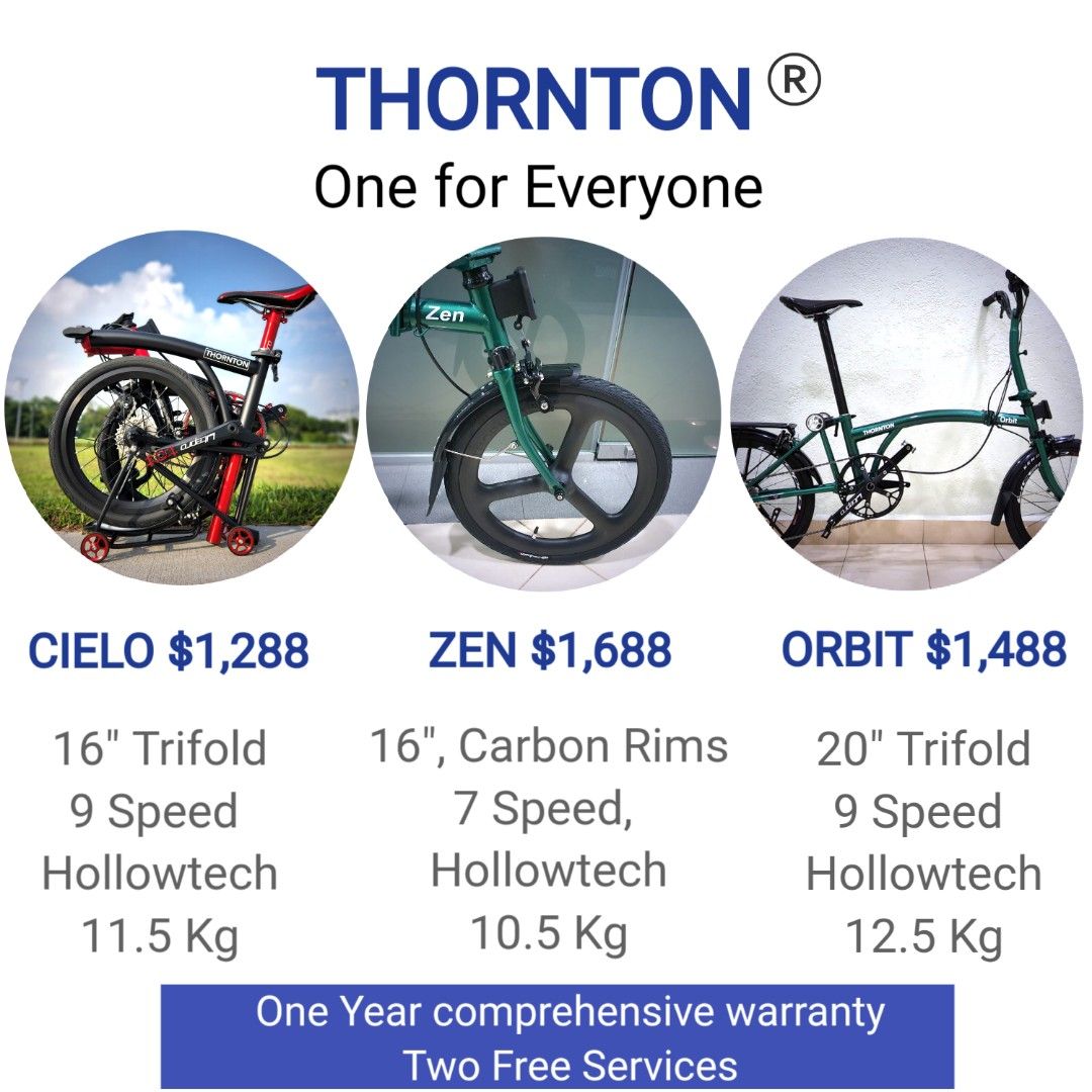 Thornton Trifold Bikes. Cielo - 9 Speed, Zen - Carbon, Orbit- 20" | Hollowtech, External Gears ...