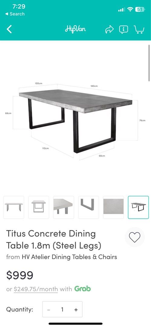 Titus concrete dining table 1.8 metre, Furniture & Home Living ...