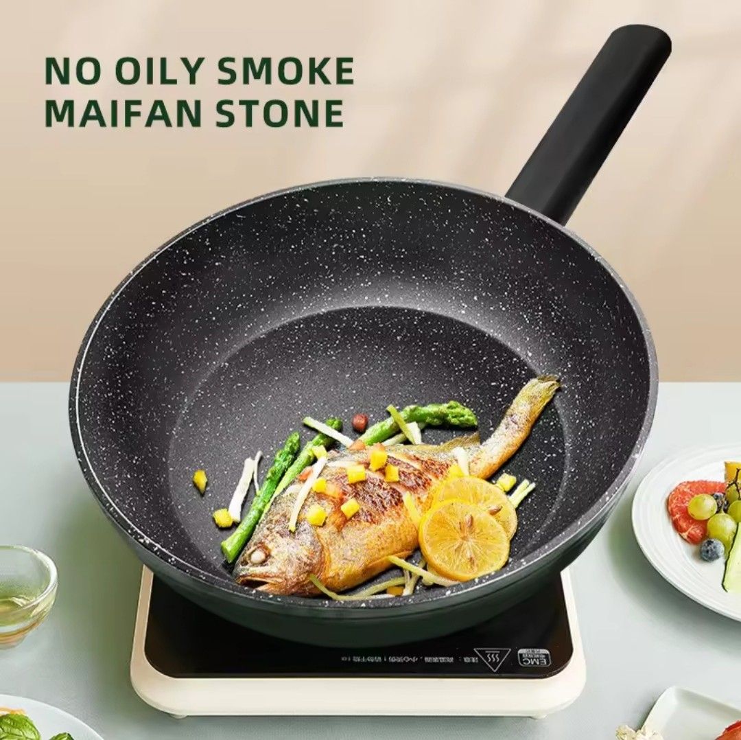 TJean Nonstick Frying Pan Milk Pan Wok Healthy Cooking Marble Die-Cast ...