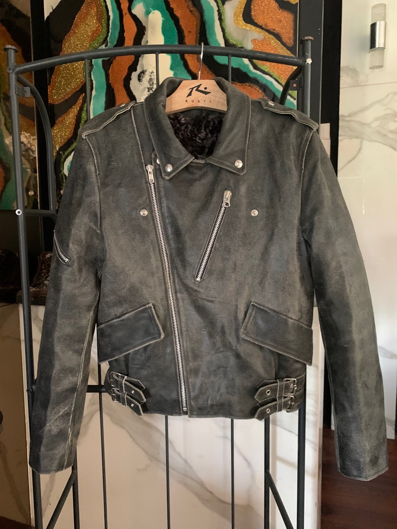 Vintage double riders King star leather motorcycle jacket faded look ...