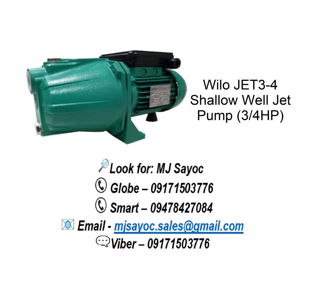 Wilo JET3-4 Shallow Well Jet Pump (3/4HP), Commercial & Industrial ...