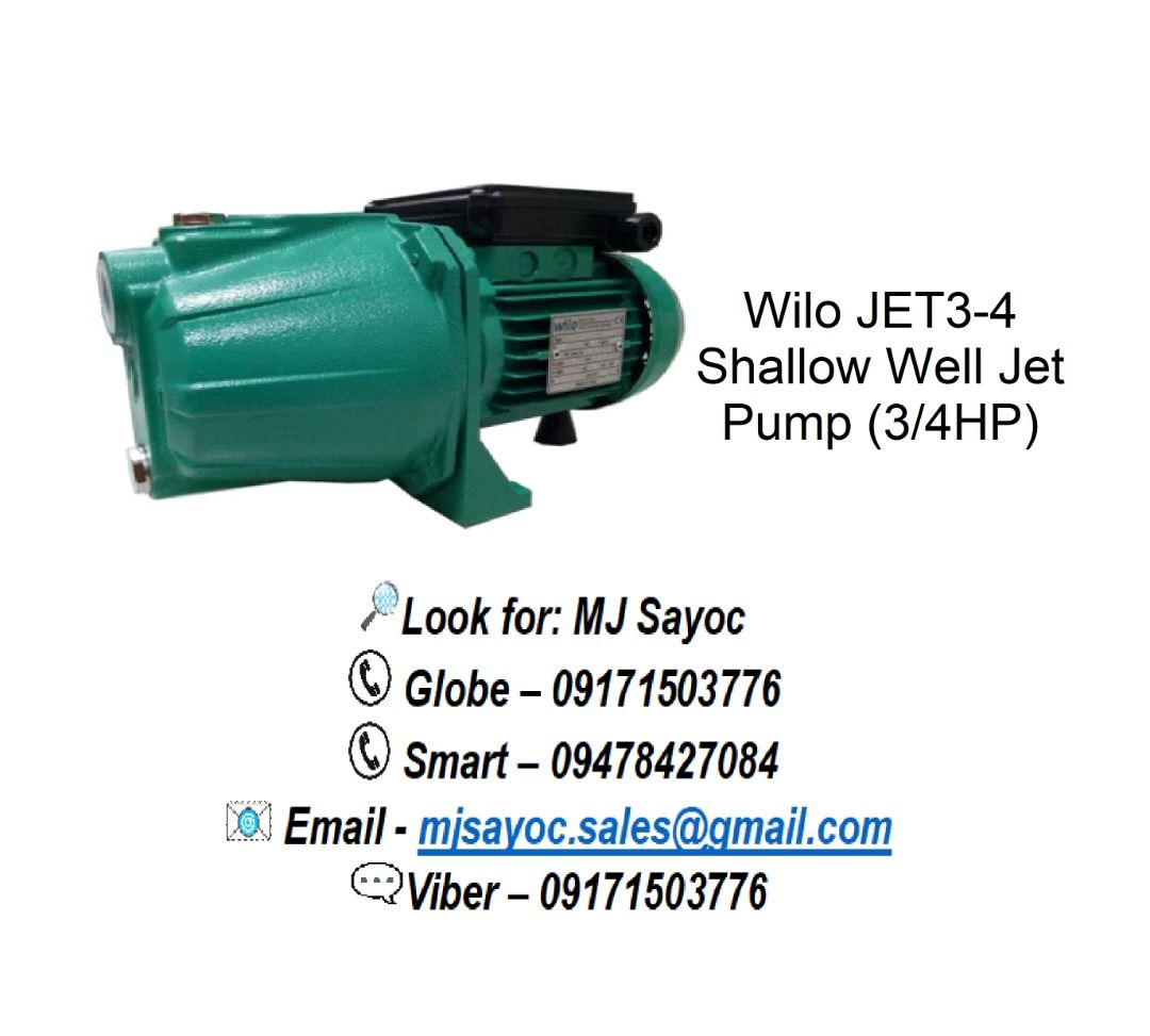Wilo JET3-4 Shallow Well Jet Pump (3/4HP), Commercial & Industrial ...