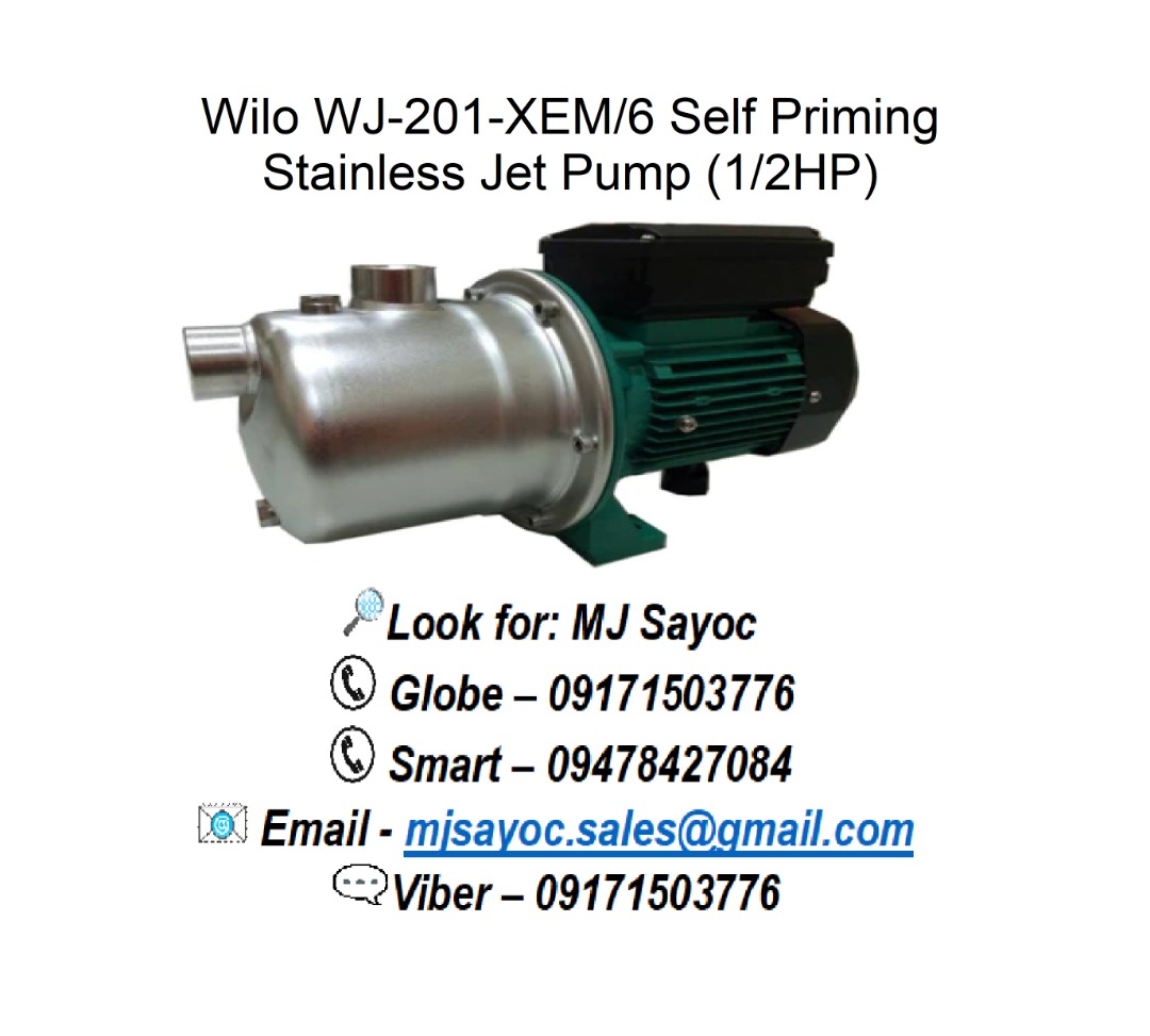 Wilo WJ-201-XEM/6 Self Priming Stainless Jet Pump (1/2HP), Commercial & Industrial, Construction ...