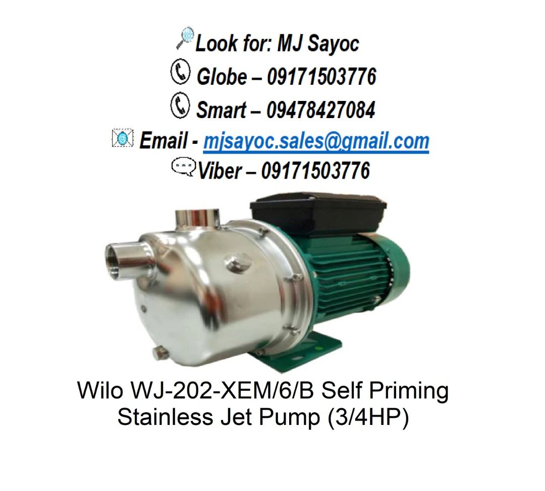 Wilo WJ-202-XEM/6/B Self Priming Stainless Jet Pump (3/4HP), Commercial ...
