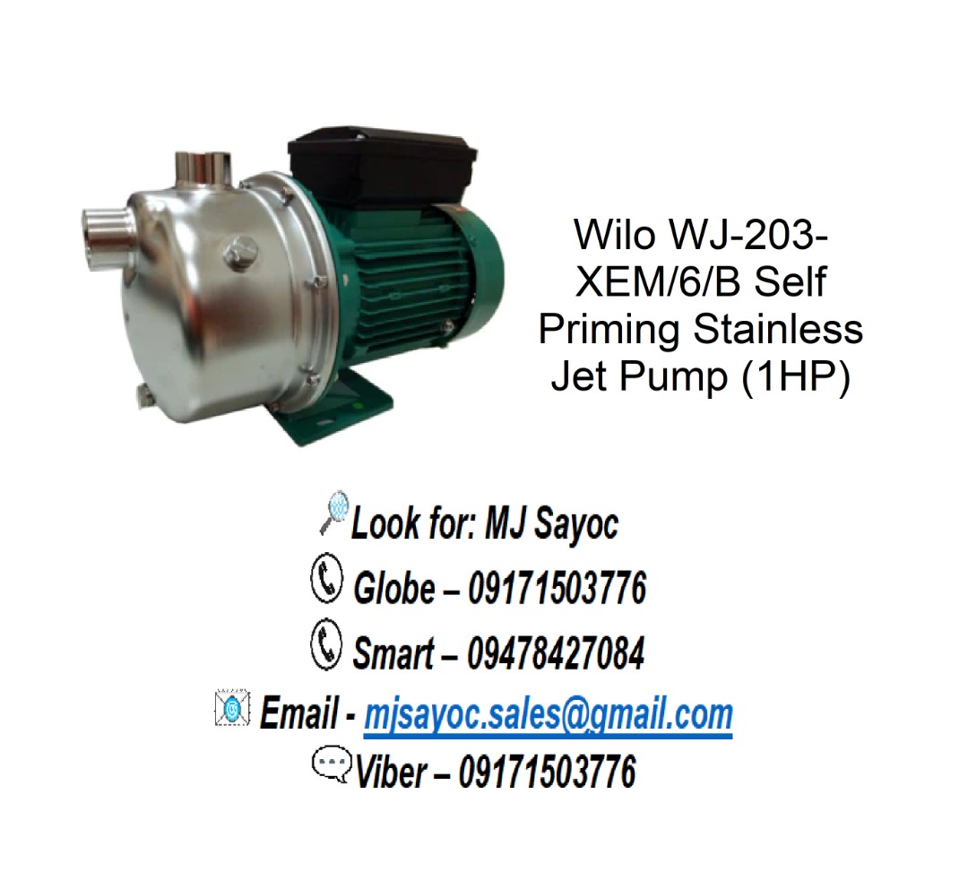 Wilo WJ-203-XEM/6/B Self Priming Stainless Jet Pump (1HP), Commercial ...