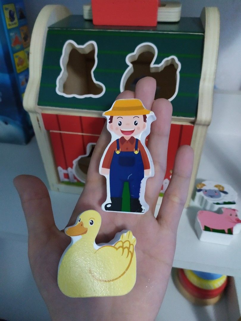 Wooden Farm Animals Shape Sorter Barn Toddler Montessori Toy on Carousell