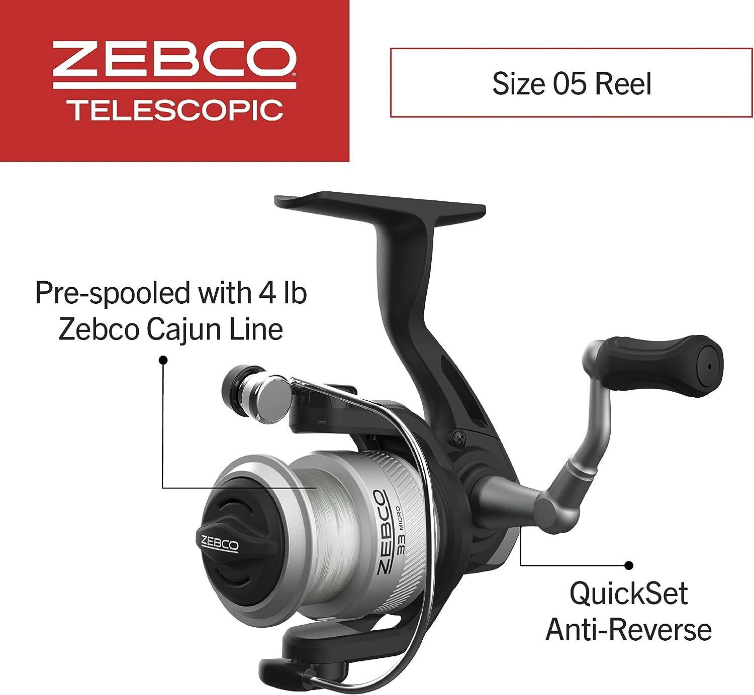 Zebco 33 Spinning Reel and Telescopic Fishing Rod Combo (5 Foot - Micro ...