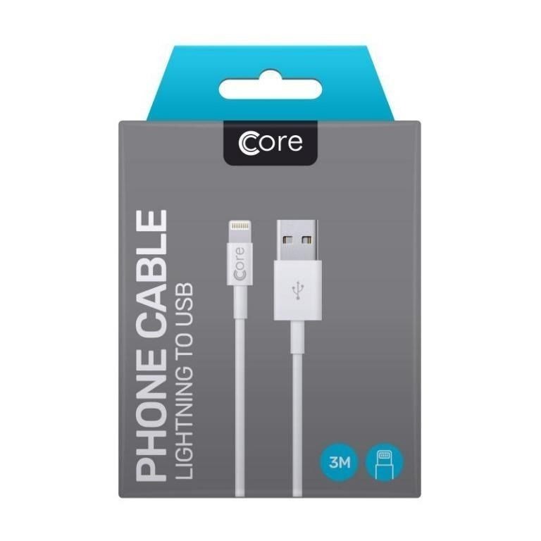 1815) Core 8-PIN to USB Cable 3M White, Mobile Phones & Gadgets, Mobile ...