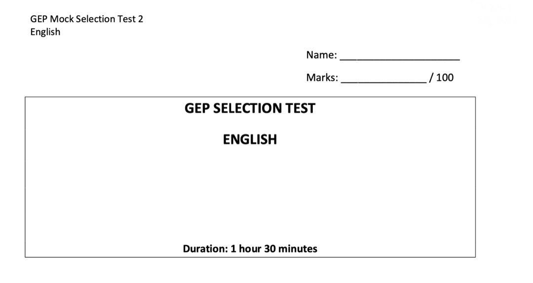 GEP sample selection tests English, Math, GA (2 sets each), Hobbies ...