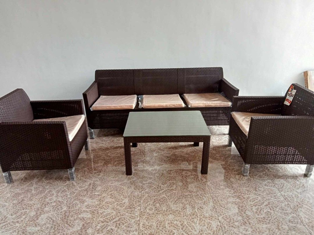 3seater vintage rattan sala set, Furniture & Home Living, Furniture ...