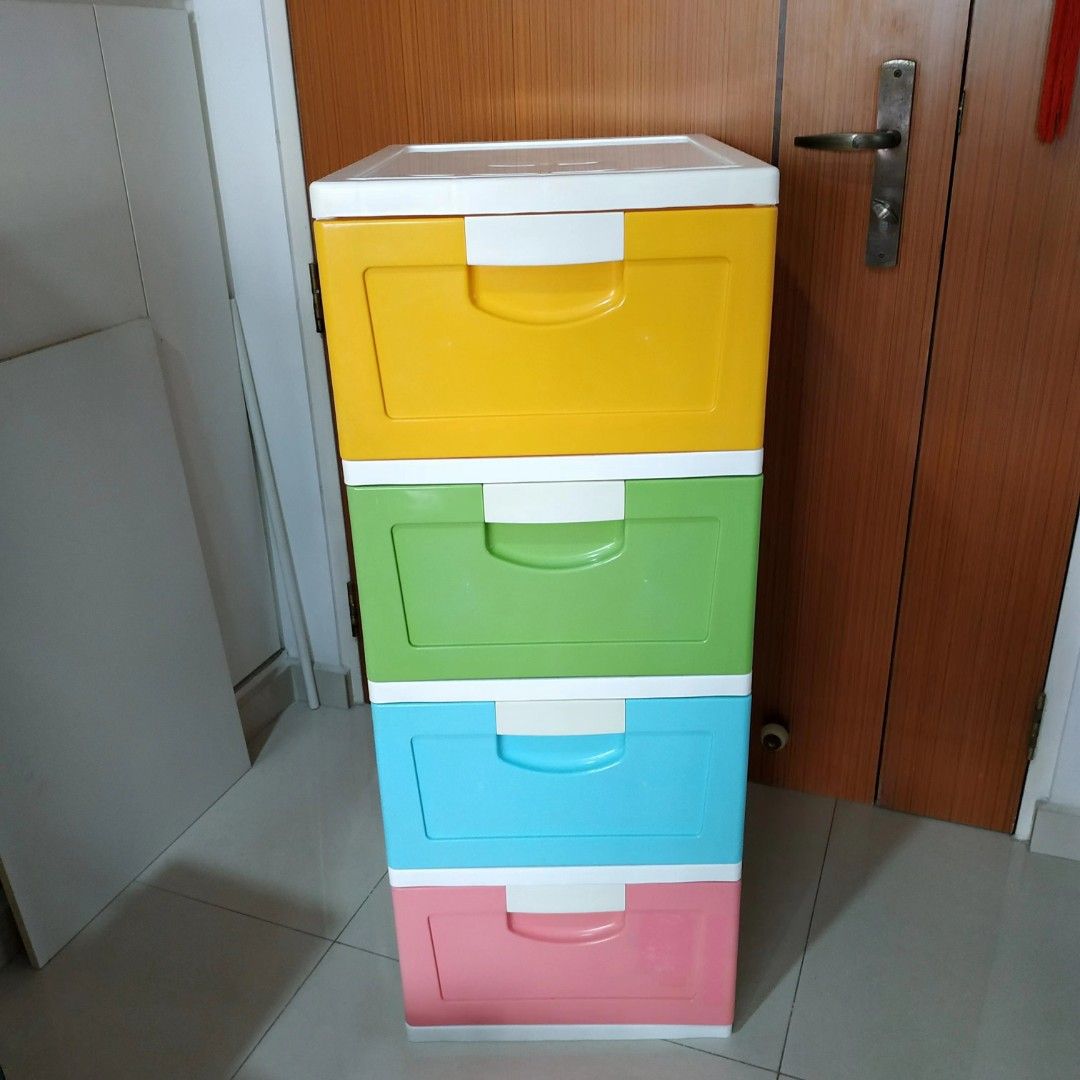 (Free Delivery) 4 tiers plastic storage drawer (multi coloured ...