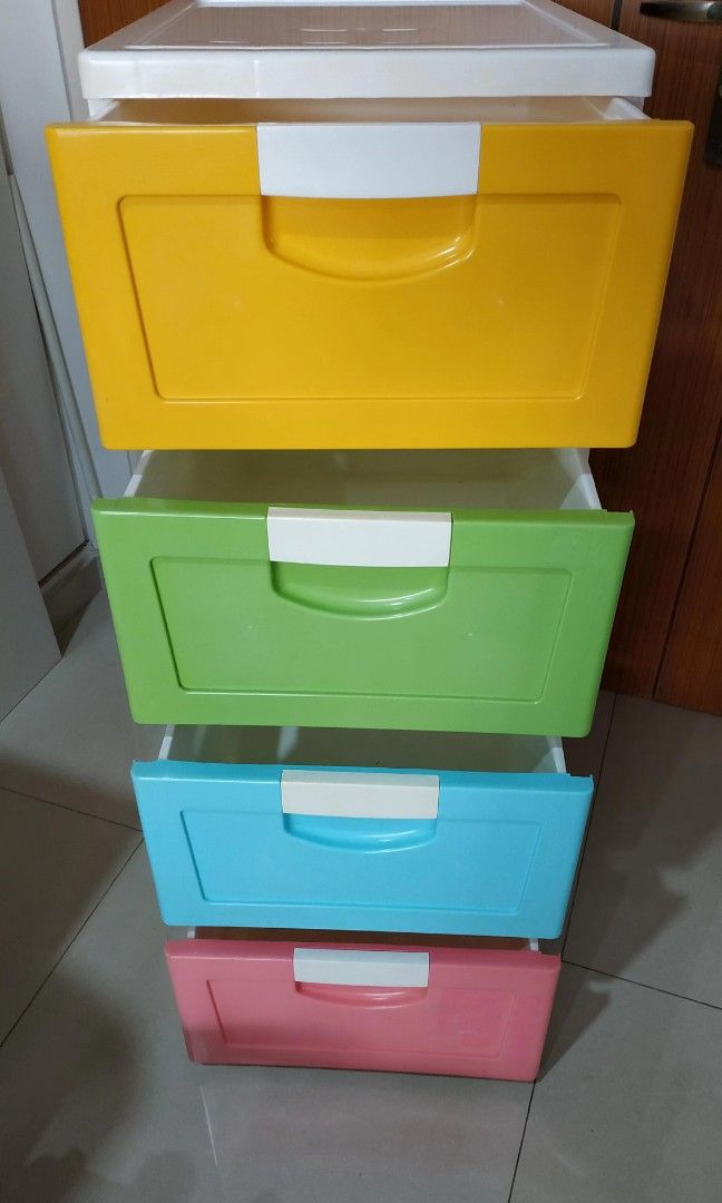 (Free Delivery) 4 tiers plastic storage drawer (multi coloured ...