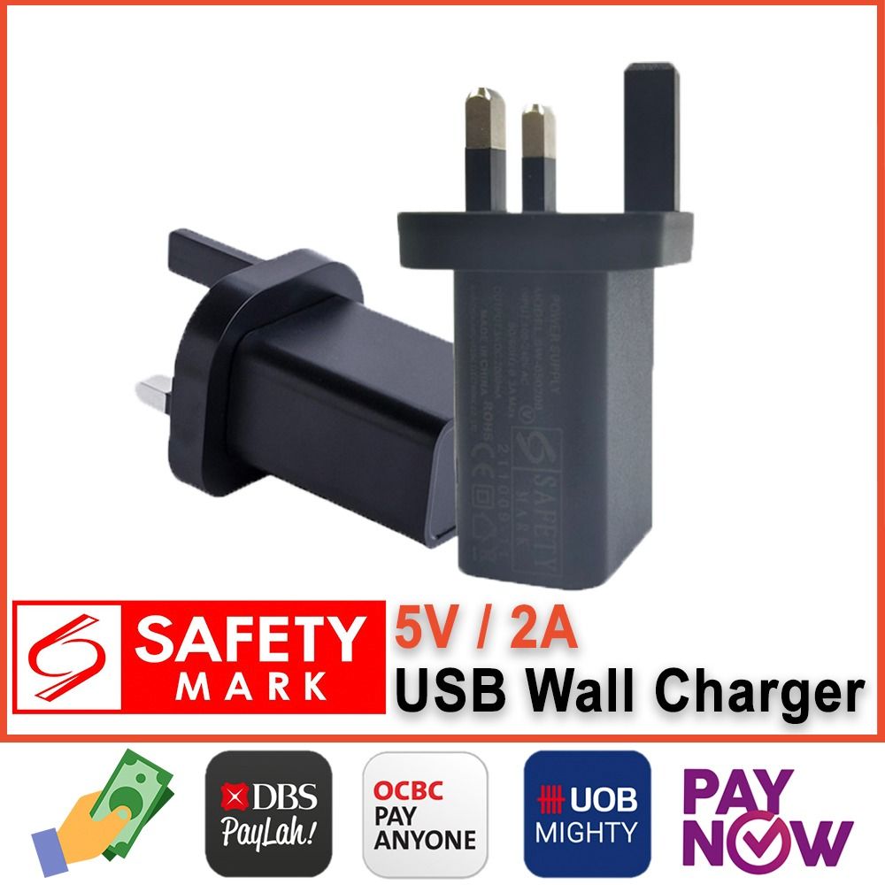 5V 2A 3 Pin USB Charger with Singapore Safety Mark UK SG Type, Mobile Phones & Gadgets, Mobile ...