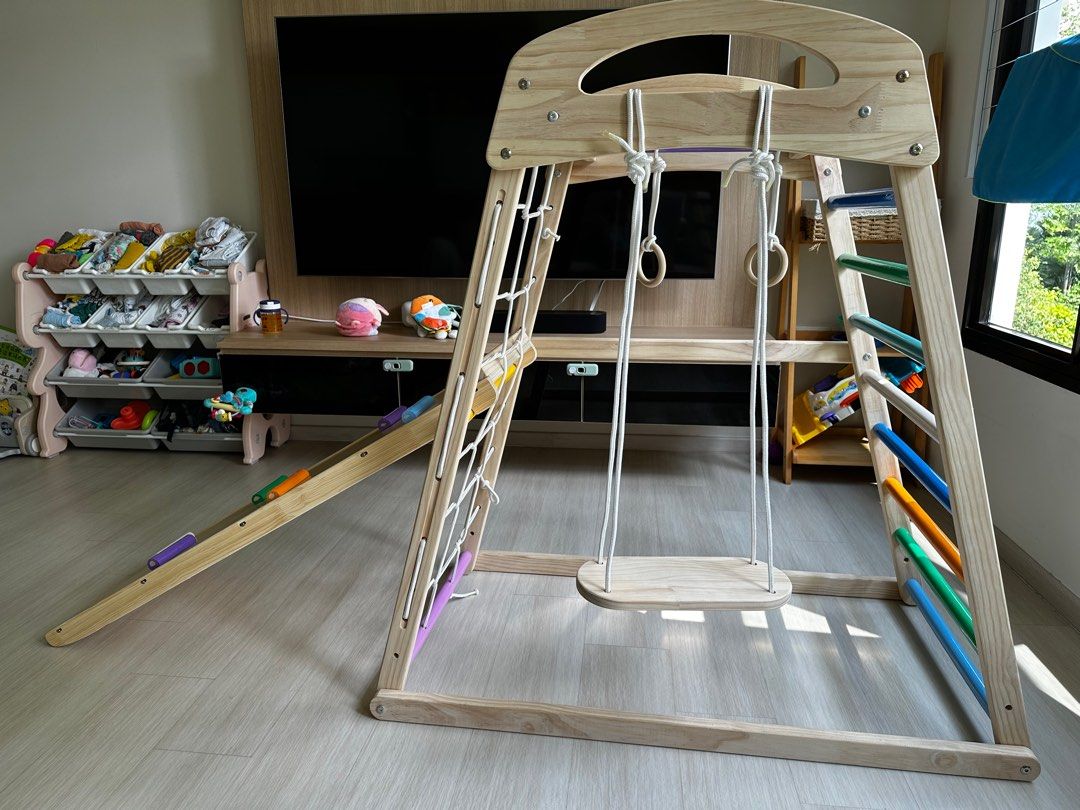 Baby Montessori climber ladder stairs, slide and swing, Babies & Kids ...