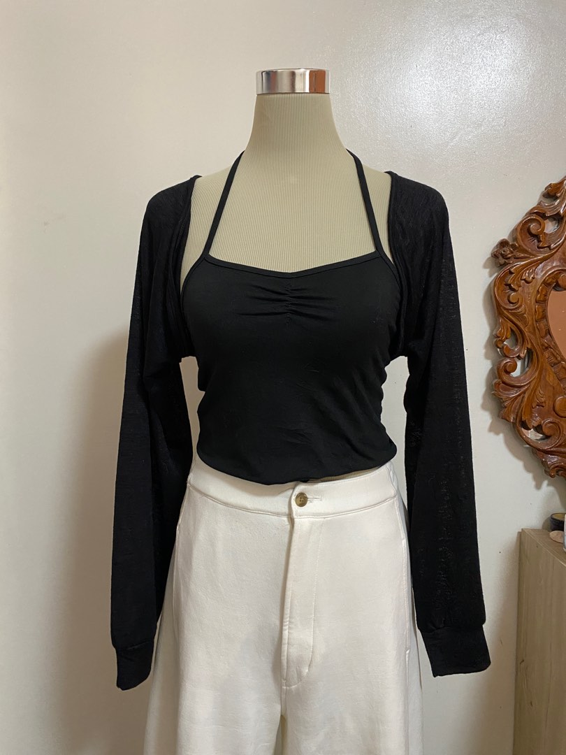 black bolero top w/ FREE halter top on Carousell