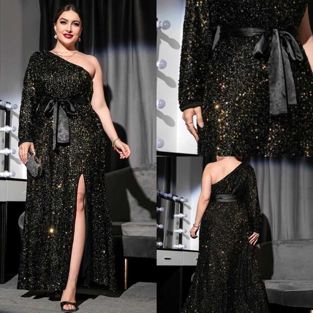 Black Glittery Gown, Women's Fashion, Dresses & Sets, Evening dresses ...