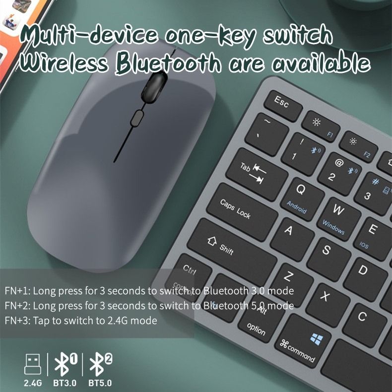 Bluetooth Wireless Keyboard Rechargeable Compact Slim 3 Modes Wireless Mouse Computers And Tech