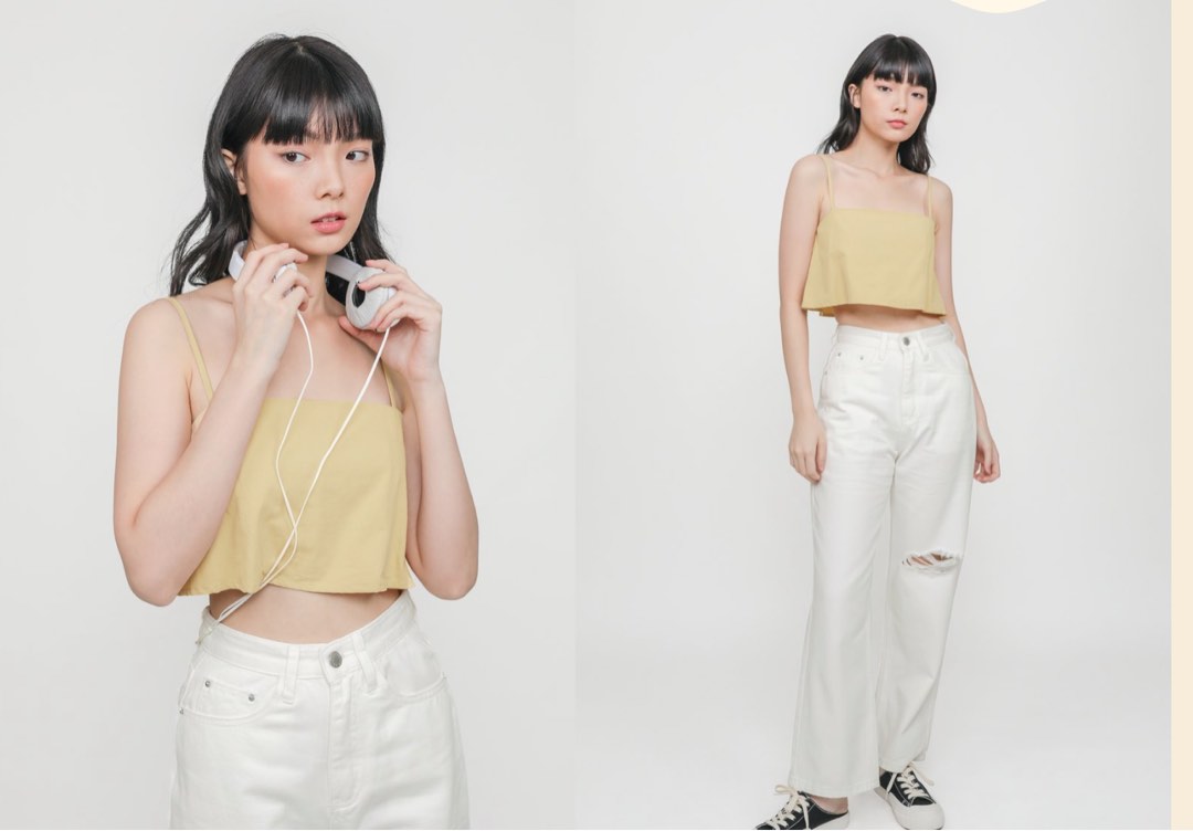 BNWT The Tinsel Rack Rumi Crop Flare Top (Maize), Women's Fashion, Tops ...