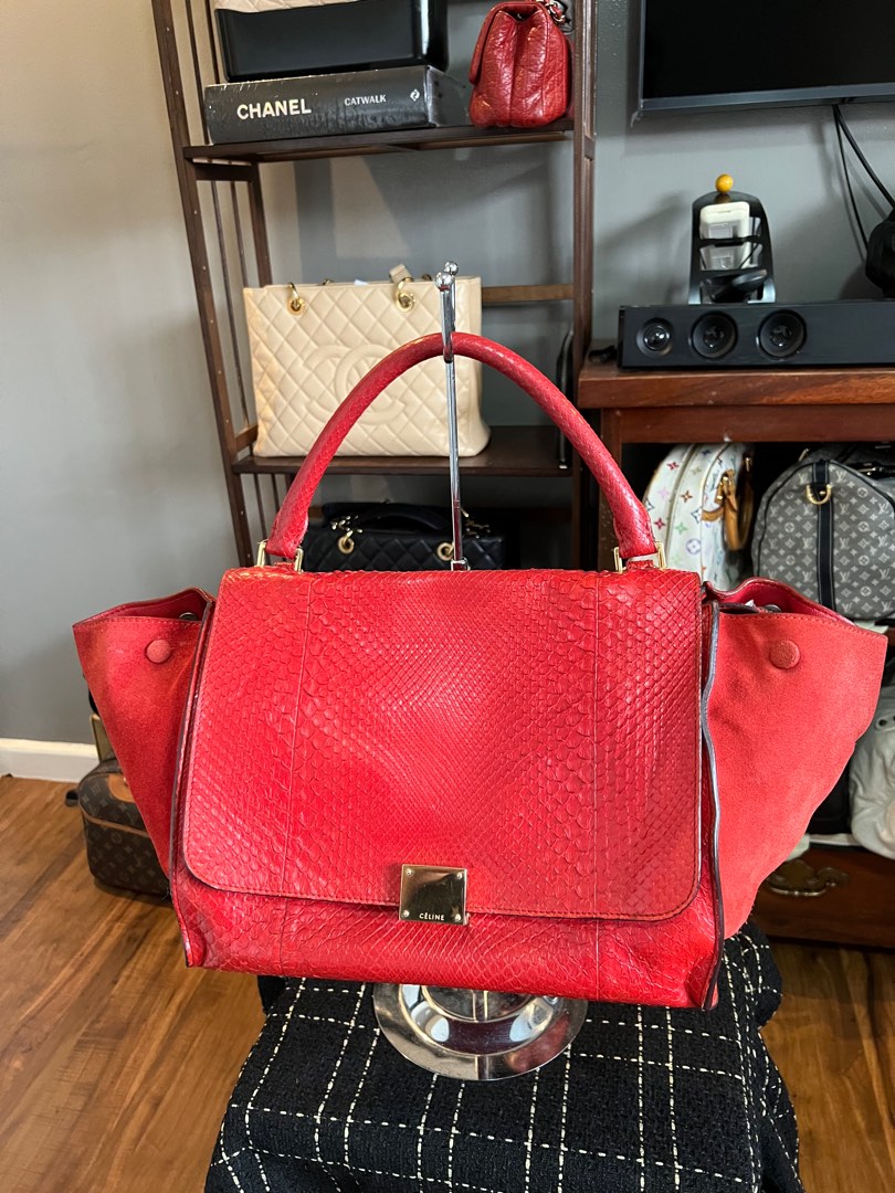 Celine Red Python and Suede Medium Trapeze Bag, Luxury, Bags & Wallets on Carousell