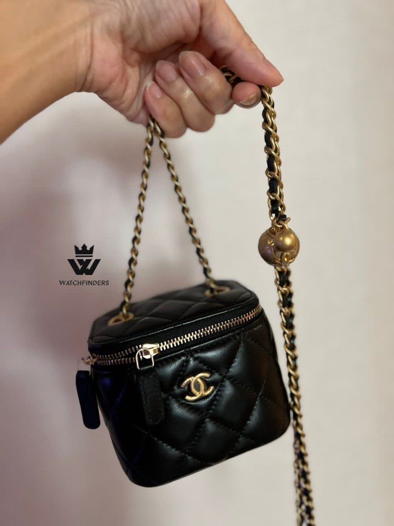 Chanel Gold Pearl Crush / Gold Ball Mini Vanity Case, Luxury, Bags ...
