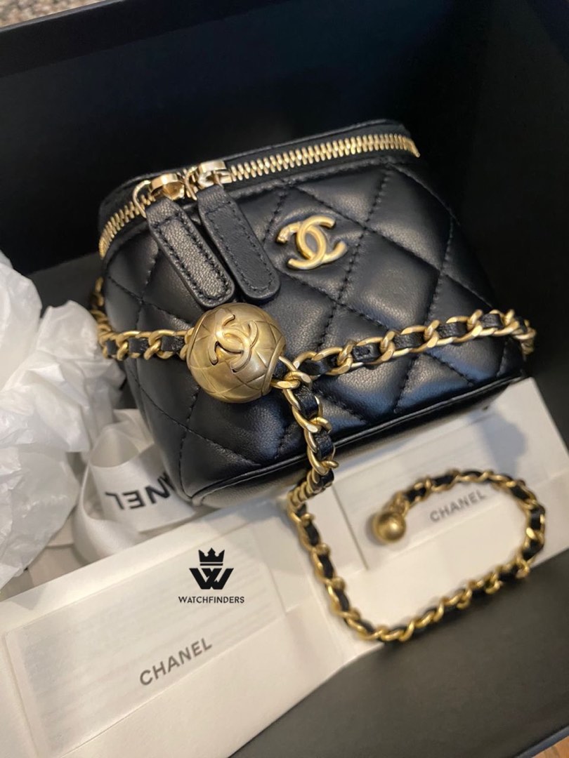 Chanel Gold Pearl Crush / Gold Ball Mini Vanity Case, Luxury, Bags ...