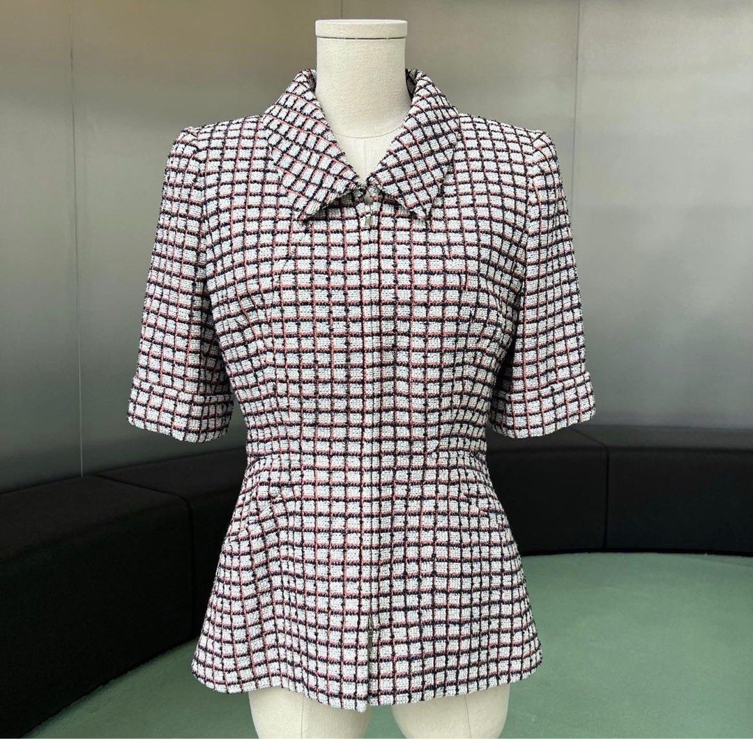 Chanel P60834 Short Sleeve Tweed Jacket Checkers, Luxury, Apparel on ...