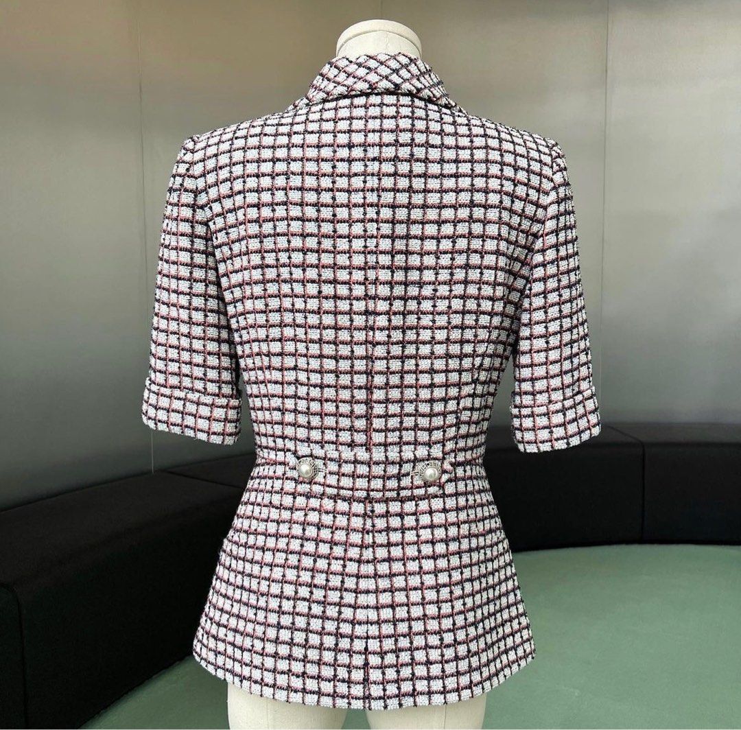 Chanel P60834 Short Sleeve Tweed Jacket Checkers, Luxury, Apparel on ...