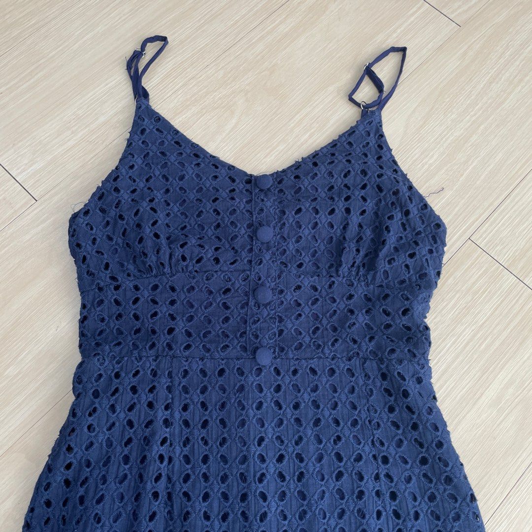 Dark Blue Navy Eyelet Broderie Lace Tier Layer Mermaid Midi Midaxi ...