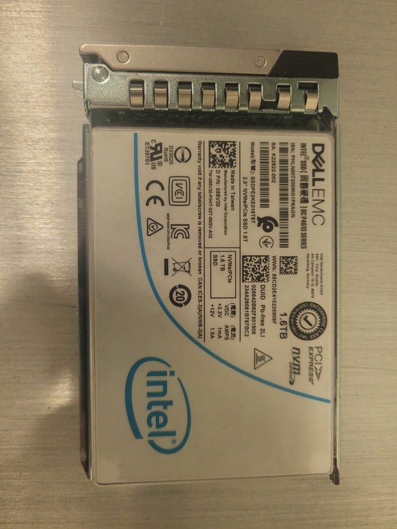 Dell Intel DC P4610 1.6TB 2.5 Mixed Use PCl-e 3.1 x4 NVMe SSD 12.25 U2 ...