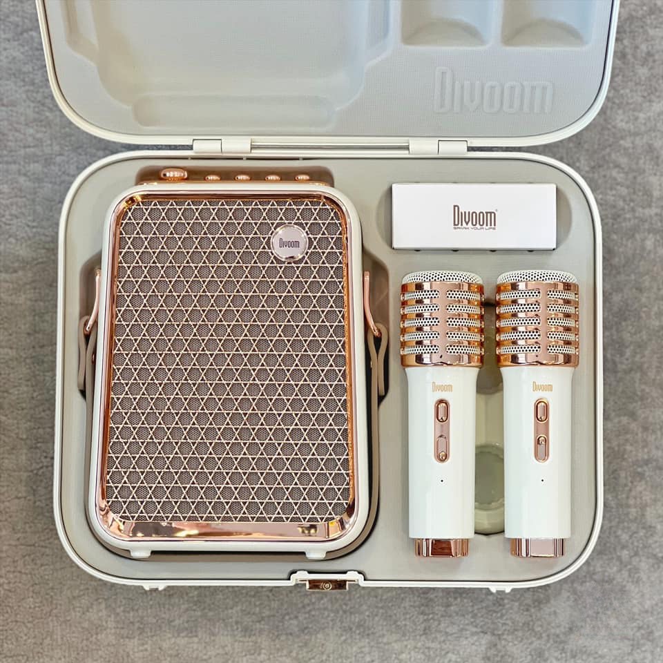 Divoom Songbird White Beige Gold Karaoke Set with Wireless Mic on Carousell